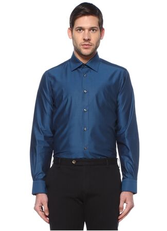 Pal Zileri Erkek Lacivert Klasik Yaka Gömlek Mavi 40 IT