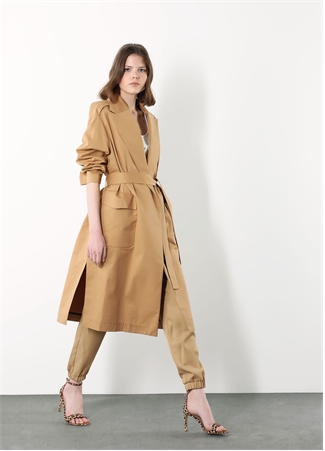 Network Kadın Kamel Kuşak Detaylı Pardesü Kahverengi L EU