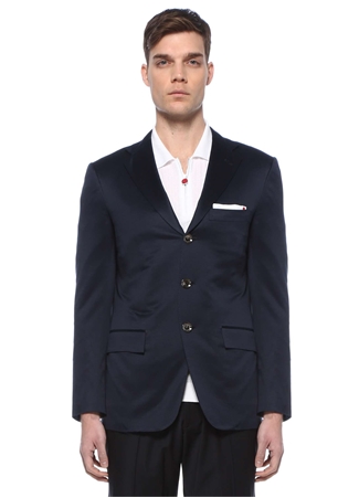 Kiton Erkek Lacivert Kelebek Yaka Kolu Logolu Ceket 50 IT