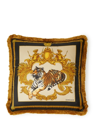 Versace Colorblocked Desenli İpek Dekoratif Yastık Siyah