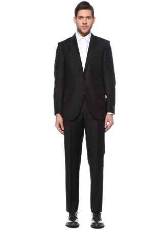 Zegna Erkek Drop 7 Siyah Kelebek Yaka Yün Takım Elbise 48 IT