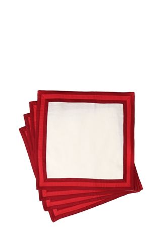 Poetique Bruges Beyaz Kırmızı 4lü Keten Peçete Seti Çok Renkli