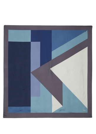 Pal Zileri Erkek Yeşil Geometrik Desenli İpek Atkı Mavi EU