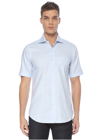 Pal Zileri Erkek Mavi Açık Yaka Gömlek 40 IT