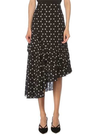 Erdem Kadın Siyah Geometrik Desenli Asimetrik Midi İpek Etek 0 US