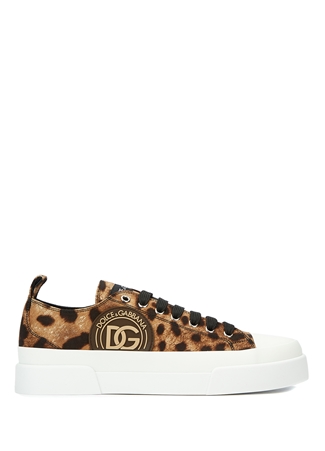 Dolce&Gabbana Kadın Portofino Leopar Desenli Logolu Sneaker Kahverengi 36 EU Dolce&Gabbana Kadın Portofino Leopar Desenli Logolu Sneaker Kahverengi 36 EU