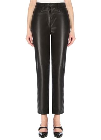 Dolce&Gabbana Kadın Siyah Yüksek Bel Boru Paça Deri Pantolon 40 IT