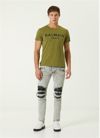 Balmain Erkek Gri Yıpratma Detaylı Jean Pantolon 3 US