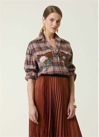 Beymen Club Kadın Kahverengi Ekoseli Cebi Çiçek Nakışlı Gömlek XS Beymen Club Kadın Kahverengi Ekoseli Cebi Çiçek Nakışlı Gömlek XS