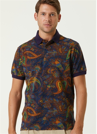 Etro Erkek Lacivert Polo Yaka Etnik Desenli T-shirt S EU