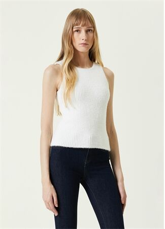 Network Kadın Slim Fit Beyaz Çizgi Dokulu Kazak S EU