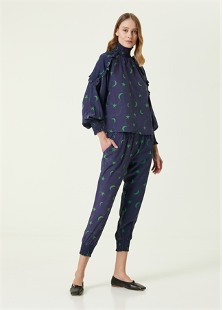 Anim Kadın Sidera Mavi Desenli İpek Pantolon S EU Anim Kadın Sidera Mavi Desenli İpek Pantolon S EU