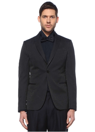 Palzileri Lab Erkek Siyah Kırlangıç Yaka Desenli Tek Düğmeli Ceket 48 IT