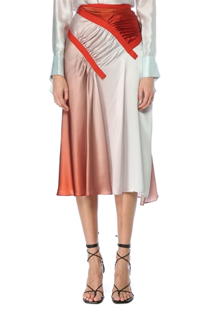 Christopher Esber Kadın Degrade Asimetrik Midi İpek Etek Kırmızı 0 US
