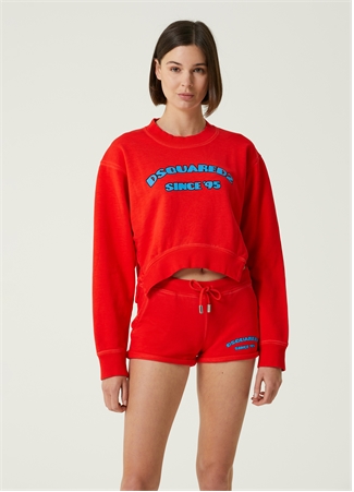 Dsquared2 Kadın Kırmızı Bisiklet Yaka Logolu Sweatshirt S EU