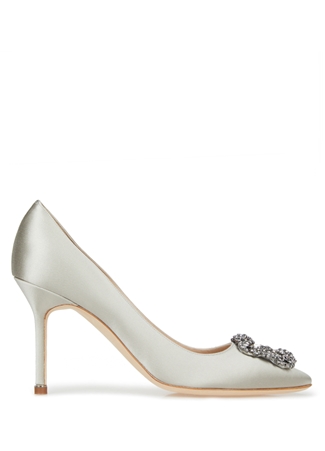 Manolo Blahnik Kadın Gri Taşlı Toka Detaylı Gece Ayakkabısı 36 EU