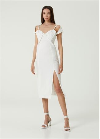 Jacquemus Kadın Ekru Kalp Yaka Yırtmaçlı Midi Keten Elbise Bej 40 FR Jacquemus Kadın Ekru Kalp Yaka Yırtmaçlı Midi Keten Elbise Bej 40 FR