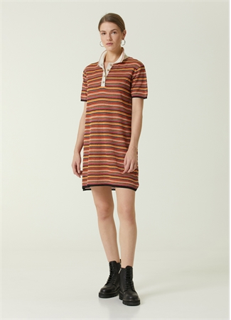 Beymen Club Kadın Polo Yaka Simli Çizgili Mini Triko Elbise XS