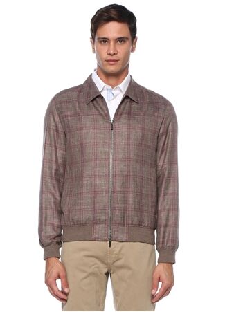 Pal Zileri Erkek Kahverengi Polo Yaka Kareli Yün Mont 50 IT