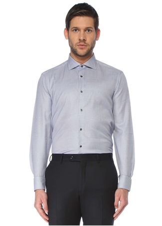 Pal Zileri Erkek Mavi İtalyan Yaka Pötikare Desenli Gömlek 39 IT