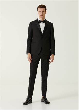 Palzileri Lab Erkek Siyah Kırlangıç Yaka Dokulu Yün Takım Elbise 50 IT