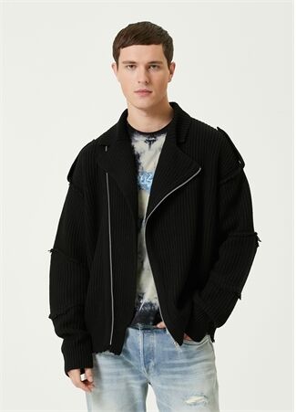Allsaints Erkek Biker Siyah Yün Hırka S EU