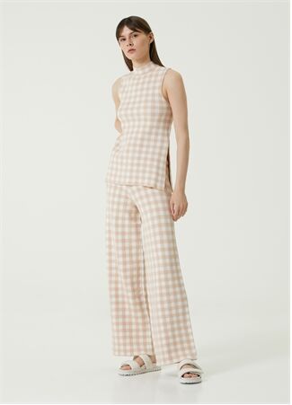Staud Kadın Nude Kare Desenli Pantolon Bej S EU Staud Kadın Nude Kare Desenli Pantolon Bej S EU