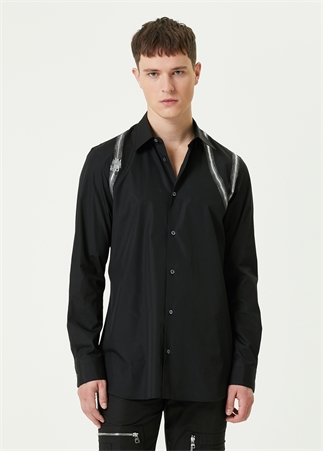 Alexander McQueen Erkek Siyah Fermuar Baskılı Gömlek 7 UK Alexander McQueen Erkek Siyah Fermuar Baskılı Gömlek 7 UK
