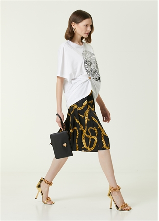 Versace Kadın Siyah Gold Zincir Desenli Pilili Midi Etek 38 IT Versace Kadın Siyah Gold Zincir Desenli Pilili Midi Etek 38 IT