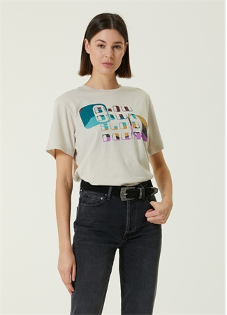 Etoile Isabel Marant Kadın Zewel Ekru Bisiklet Yaka T-shirt Bej L EU