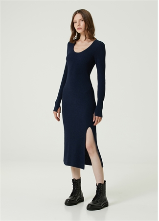 Rag&Bone Kadın Lacivert Yırtmaç Detaylı Midi Triko Elbise S EU Rag&Bone Kadın Lacivert Yırtmaç Detaylı Midi Triko Elbise S EU
