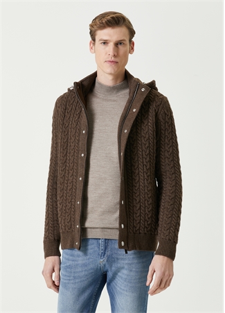 Beymen Collection Erkek Vizon Kapüşonlu Yün Triko Mont Bej S EU