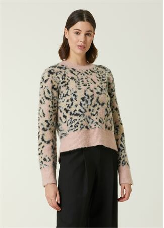 Allsaints Kadın Aurora Altın Rengi Leopar Desenli Kazak Pembe S EU