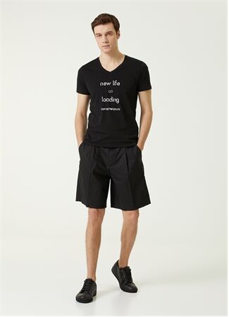 Emporio Armani Erkek Siyah Yüksek Bel Pilili Bermuda 50 IT