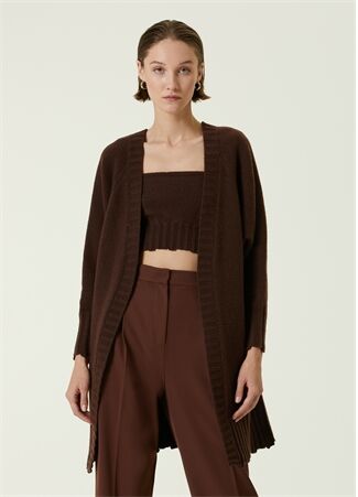 Academia Kadın Kahverengi Yıpratma Detaylı Yün Triko Hırka XS