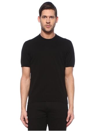 Prada Erkek Siyah Bisiklet Yaka Kısa Kol Triko 54 IT