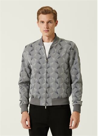 Emporio Armani Erkek Gri Dik Yaka Desenli Bomber Mont 48 IT Emporio Armani Erkek Gri Dik Yaka Desenli Bomber Mont 48 IT