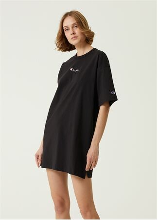 Champion Kadın Siyah Mini T-shirt Elbise L EU Champion Kadın Siyah Mini T-shirt Elbise L EU