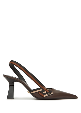 Versace Kadın Kahverengi Logo Detaylı Deri Topuklu Ayakkabı 35.5 EU