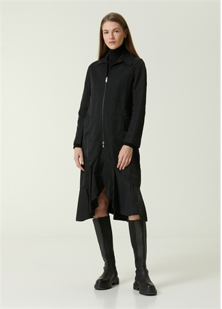 Beymen Club Kadın Siyah Fermuarlı Ucu Volanlı Kuşaklı Pardösü 36 Beymen Club Kadın Siyah Fermuarlı Ucu Volanlı Kuşaklı Pardösü 36