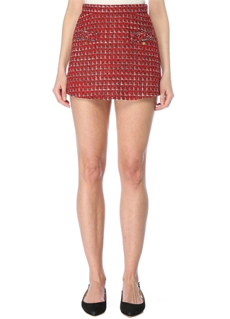 Valentino Kadın Kırmızı Tweed Dokulu Mini Yün Şort Etek 42 IT