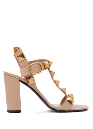 Valentino Garavani Kadın Rockstud Altın Rengi Deri Sandalet Pembe 40 EU