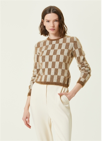 Nanushka Kadın Feline Kahverengi Krem Kareli Kazak Xs Eu