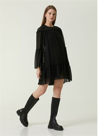 Beymen Club Kadın Siyah Fırfır Detaylı Mini Şifon Bohem Elbise 42