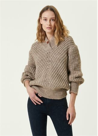 Faraway Kadın Teton Bej Dik Yaka Kazak S EU