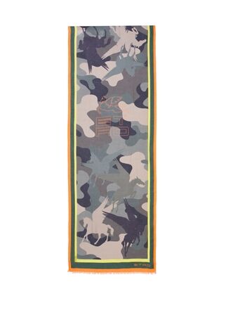 Etro Erkek Yeşil Kamuflaj Desenli Atkı EU