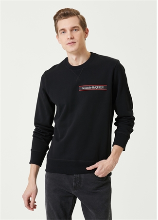 Alexander McQueen Erkek Siyah Bisiklet Yaka Logolu Sweatshirt L EU