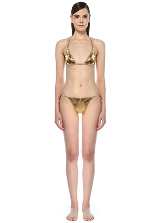 Lisa Marie Fernandez Kadın Gold Parlak Dokulu Üçgen Formlu Bikini Takımı Altın Rengi S Eu