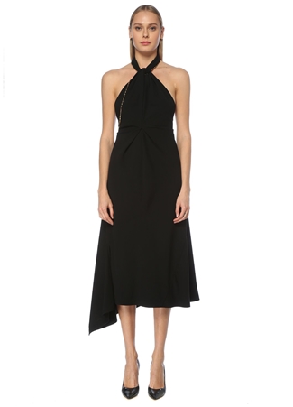 Victoria Beckham Kadın Siyah Halter Yaka Zincirli Midi Kokteyl Elbise 8 US Victoria Beckham Kadın Siyah Halter Yaka Zincirli Midi Kokteyl Elbise 8 US