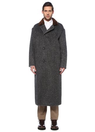 Pal Zileri Erkek Gri Yaka Detaylı Kruvaze Palto 54 IT